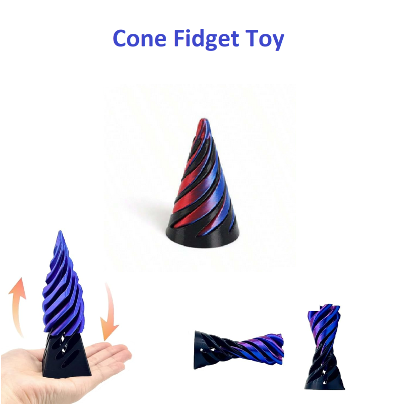 Cone Fidget Toy - Metallic Blue/Red